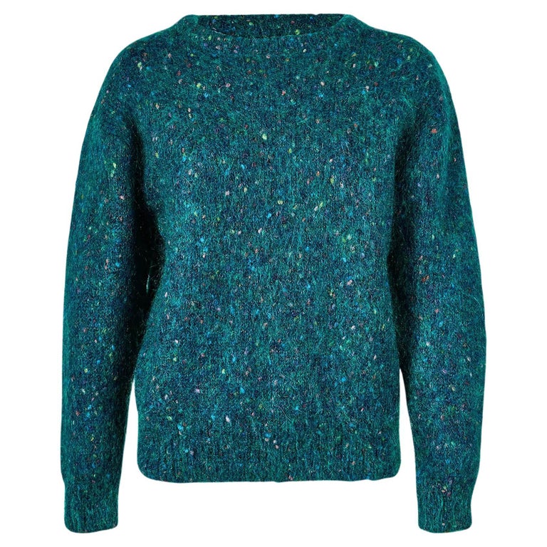 1980s Special Vintage Turquoise Knit Crew Neck Sweater For Sale at 1stDibs