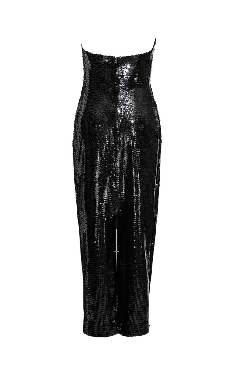 1980's Stephen Sprouse Strapless Black Sequin Gown For Sale at 1stDibs