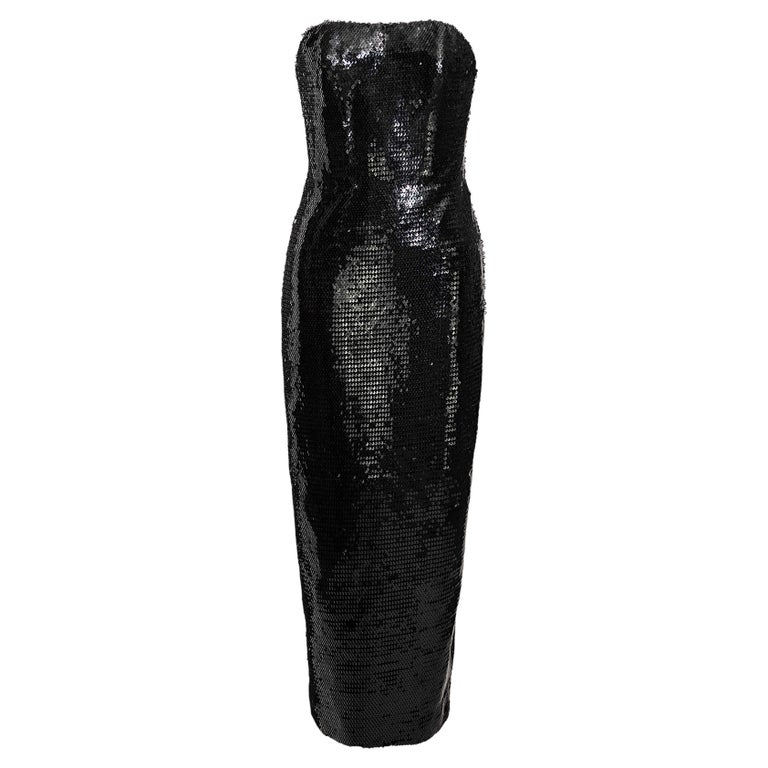 1980's Stephen Sprouse Strapless Black Sequin Gown For Sale at 1stDibs