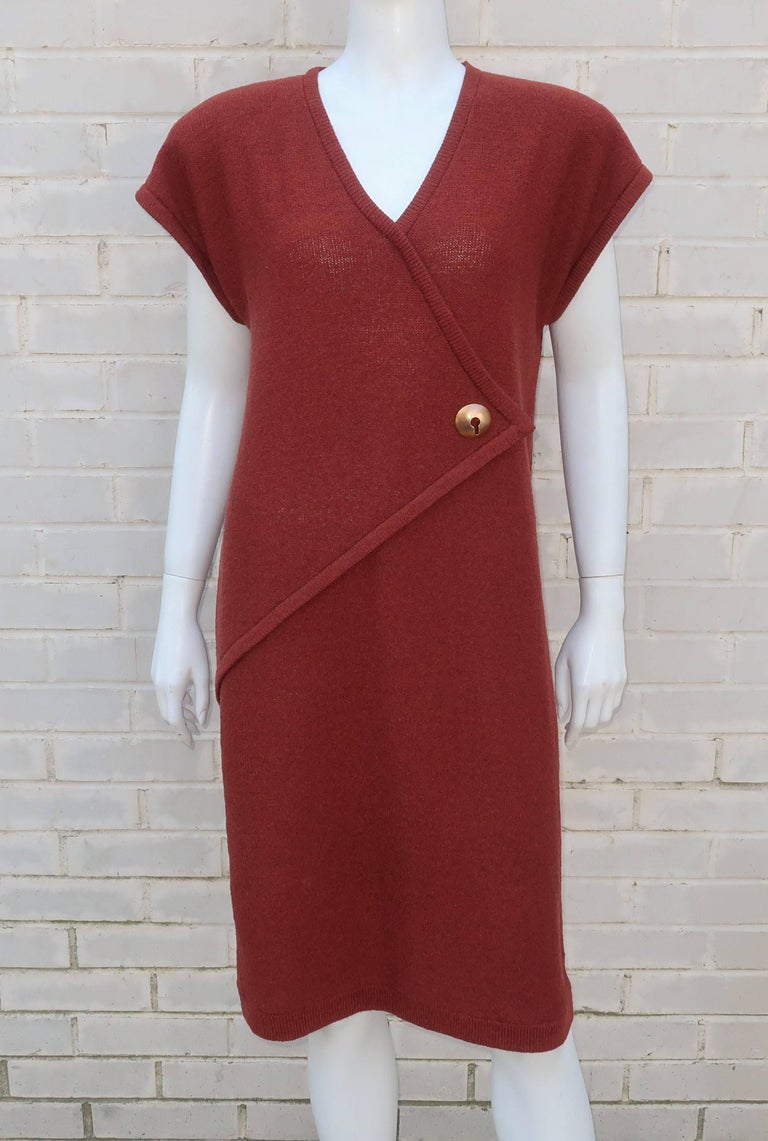 1980's Steve Fabrikant Knit Sheath Dress With Keyhole Button at 1stDibs