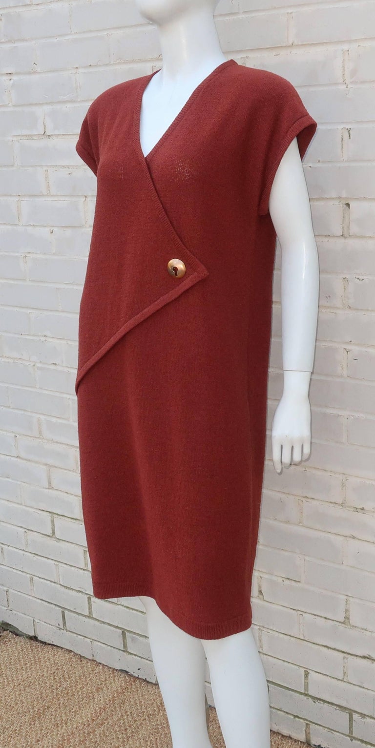 1980's Steve Fabrikant Knit Sheath Dress With Keyhole Button at 1stDibs