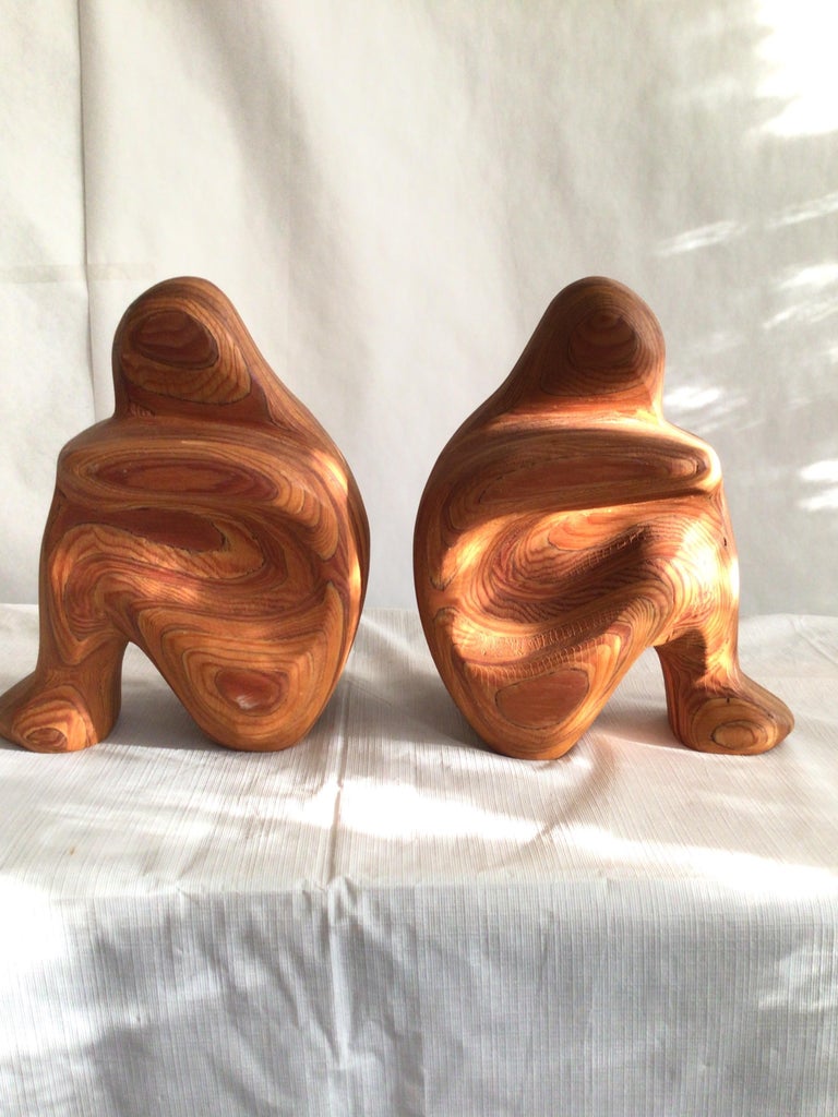 1980s Swirled Wood Sculptural Bookends For Sale at 1stDibs