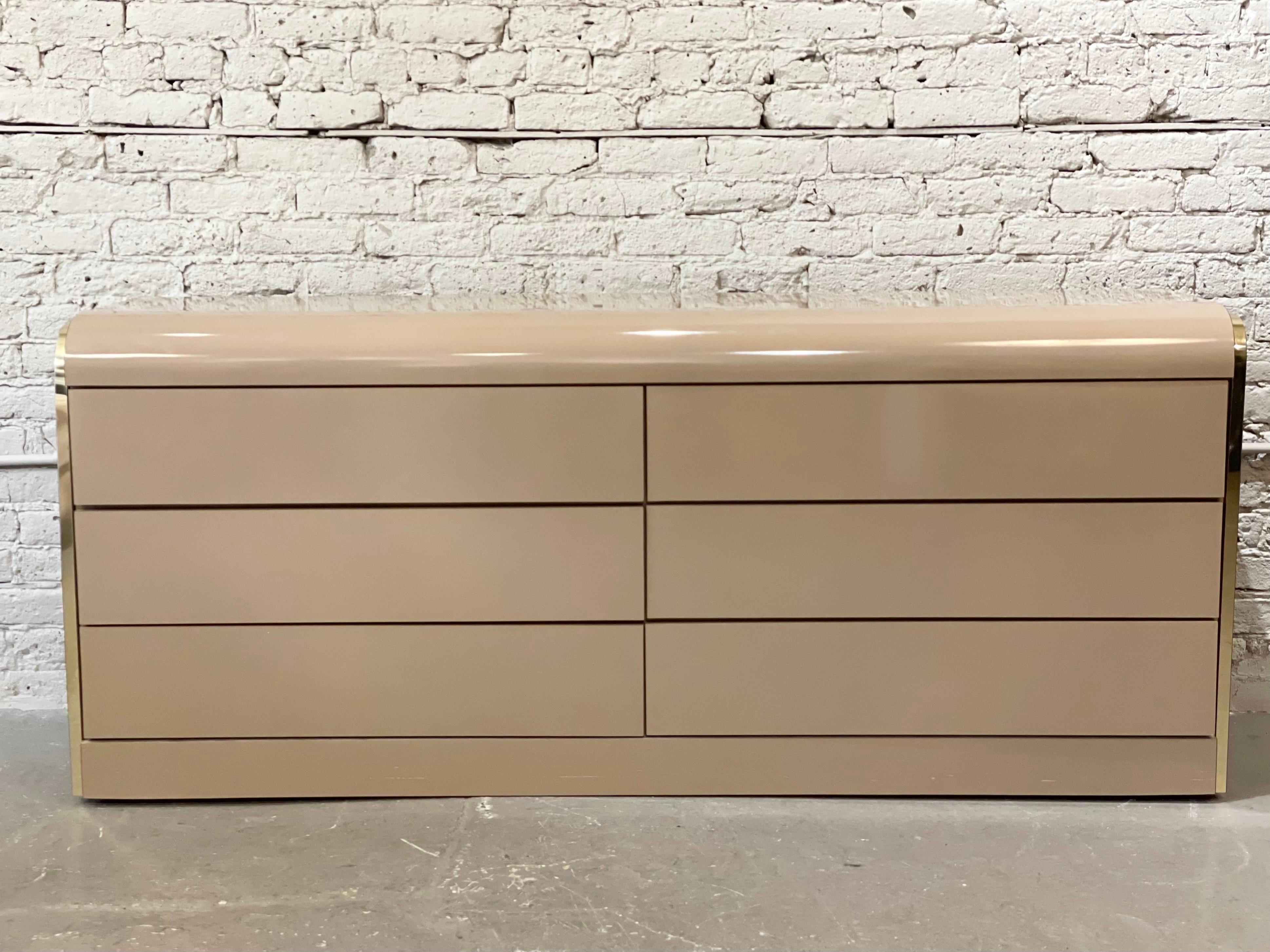 1980s Taupe Lacquer and Brass Postmodern Dresser at 1stDibs | lacquer ...