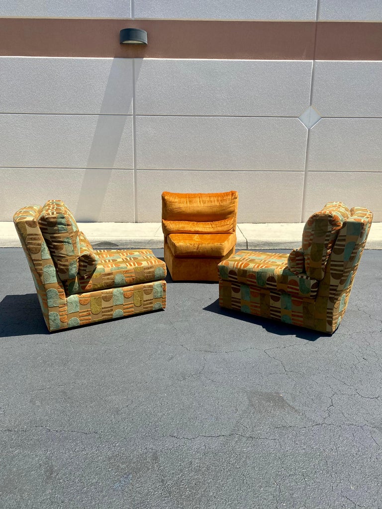 1980s Thayer Coggin Chenille Modular Curved Sectional Slipper Chairs ...