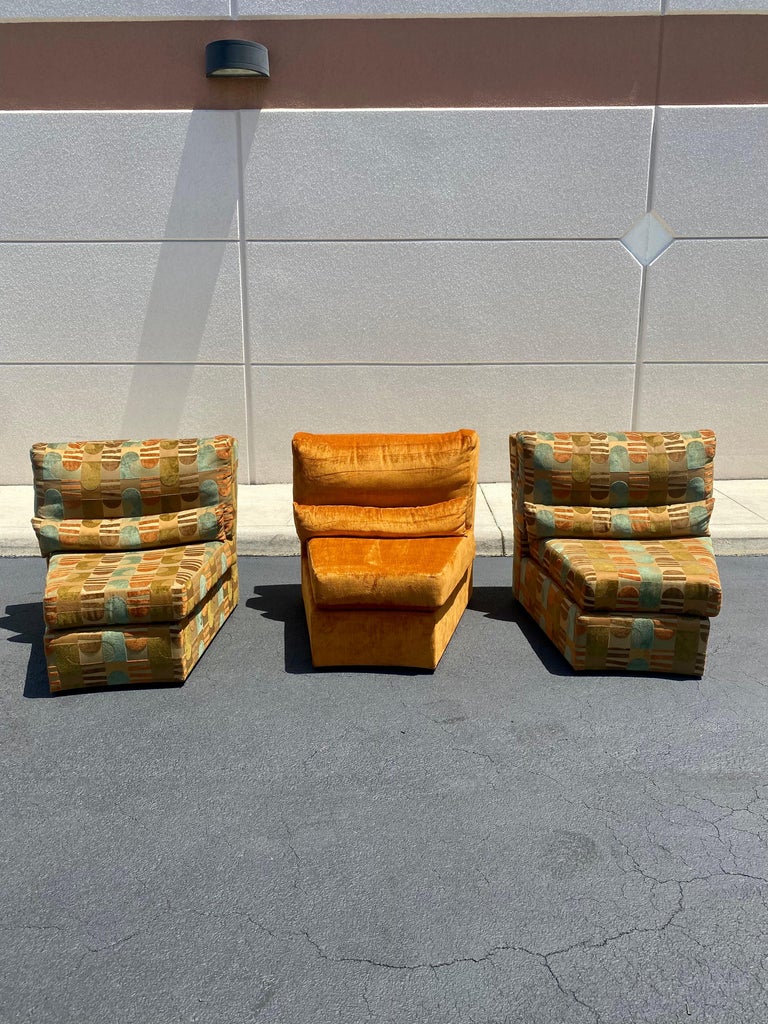 1980s Thayer Coggin Chenille Modular Curved Sectional Slipper Chairs ...