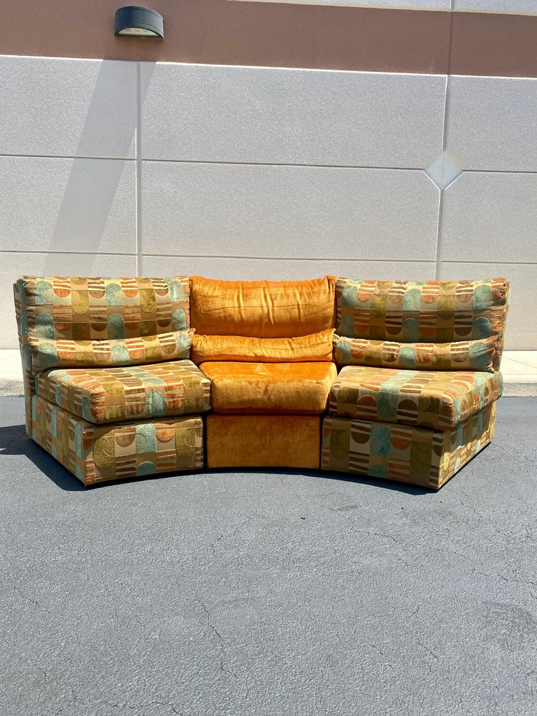 1980s Thayer Coggin Chenille Modular Curved Sectional Slipper Chairs ...