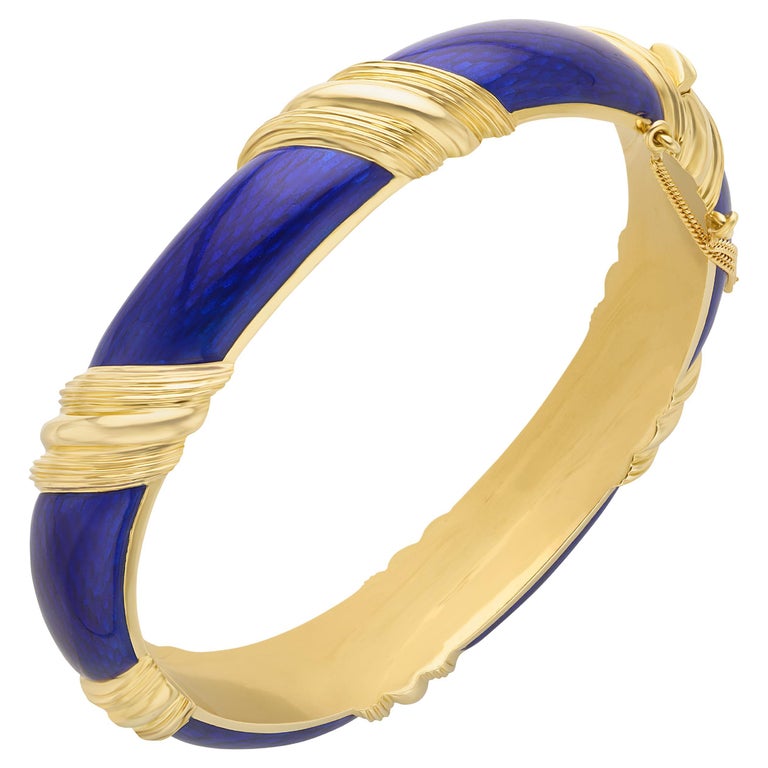 1980's, Tiffany and Co. 18k Yellow Gold Blue Enamel Bangle For Sale at ...