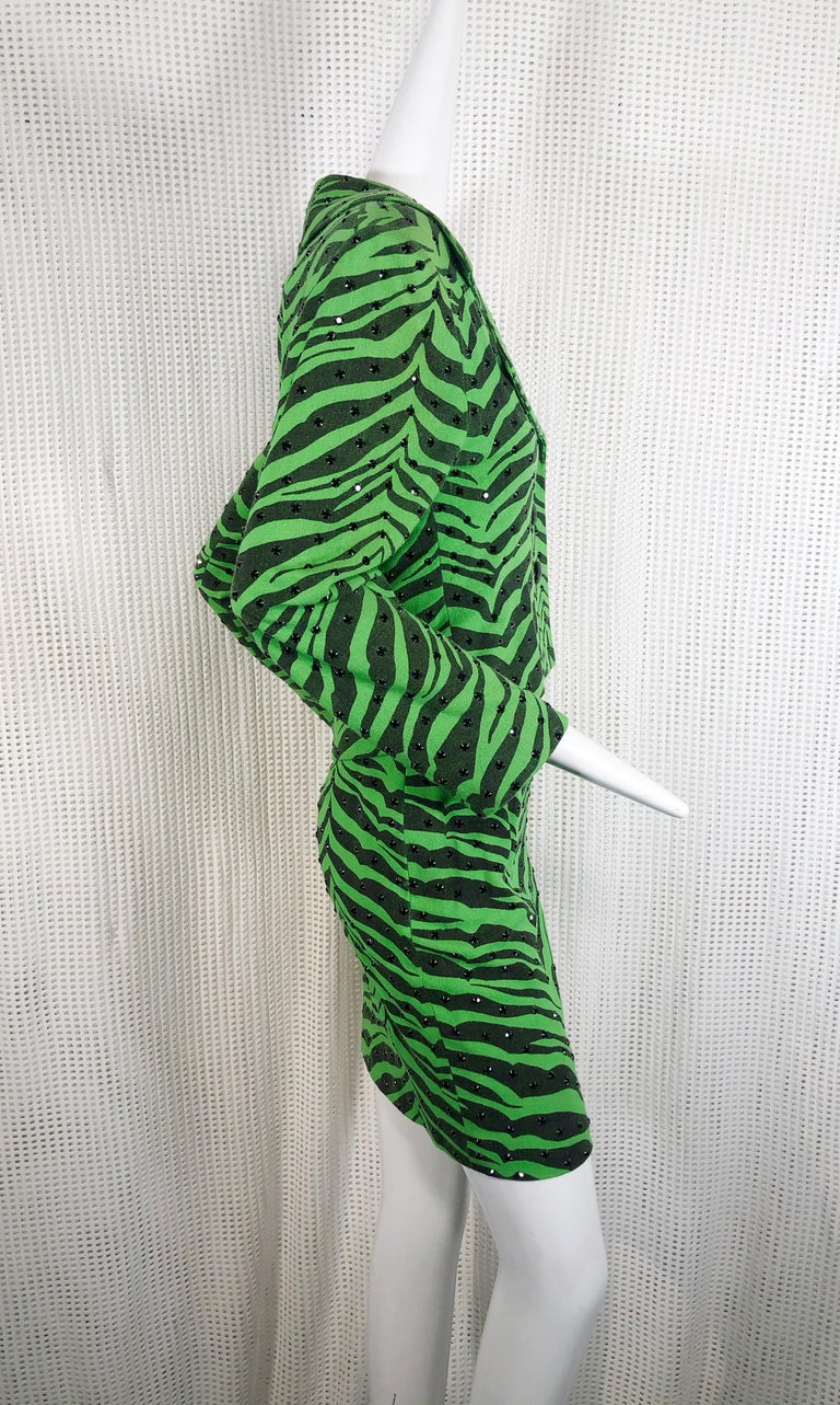 1980s Todd Oldham Electric Zebra Print Suit w/ Black Rhinestone Studs ...