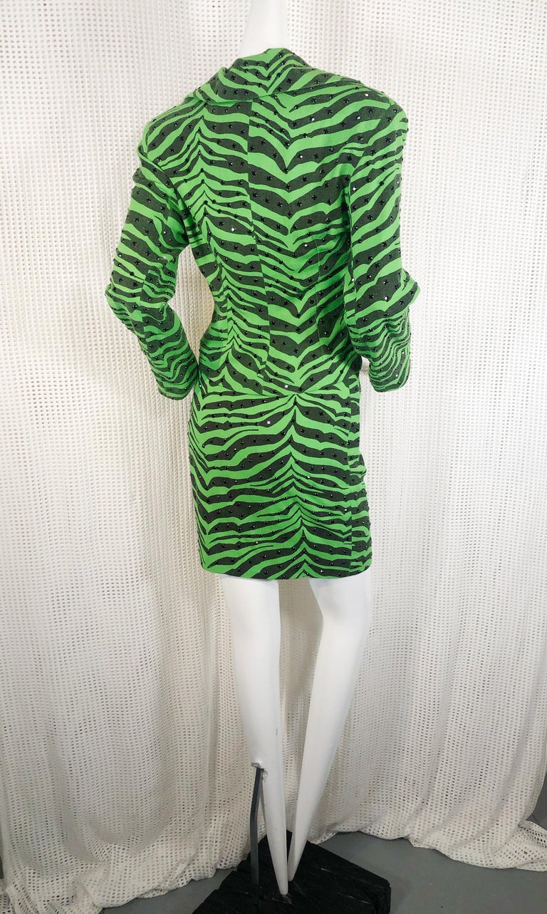 1980s Todd Oldham Electric Zebra Print Suit w/ Black Rhinestone Studs ...