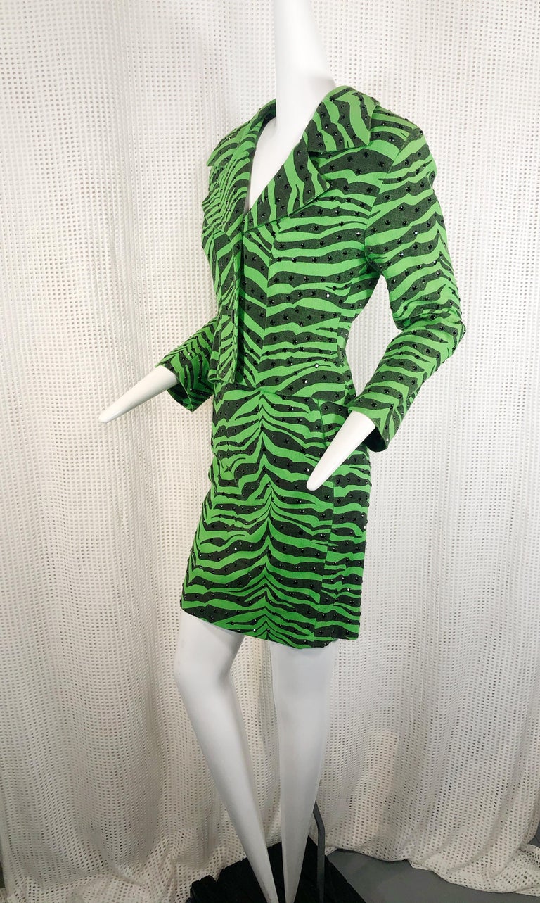 1980s Todd Oldham Electric Zebra Print Suit w/ Black Rhinestone Studs ...