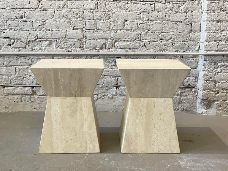 1980s Travertine Angled Postmodern Vintage Side Tables, a Pair at 1stDibs