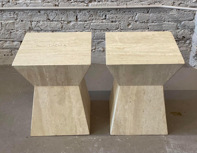 1980s Travertine Angled Postmodern Vintage Side Tables, a Pair at 1stDibs