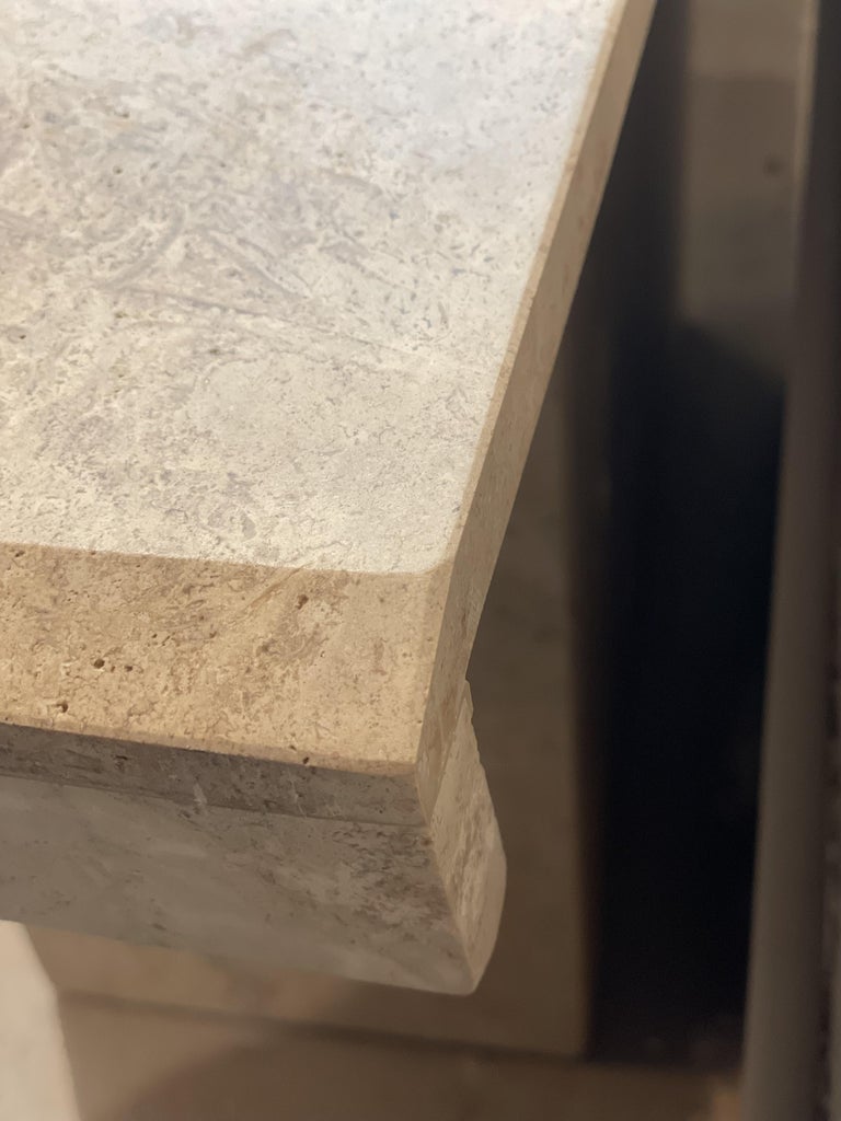 1980s Travertine Postmodern Vintage Angled Edge Console Sofa Table For ...