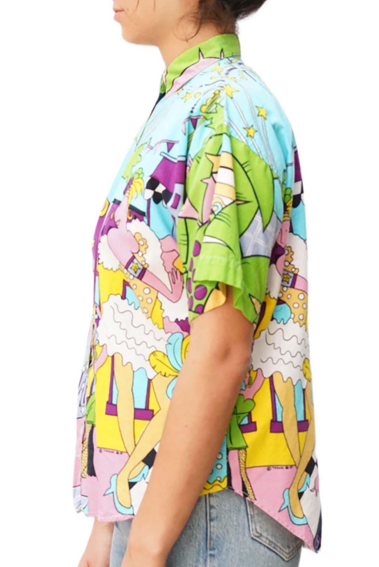1980S TRENDI Printed Cotton Pop Art Cartoon "Celebration" Short Sleeve ...