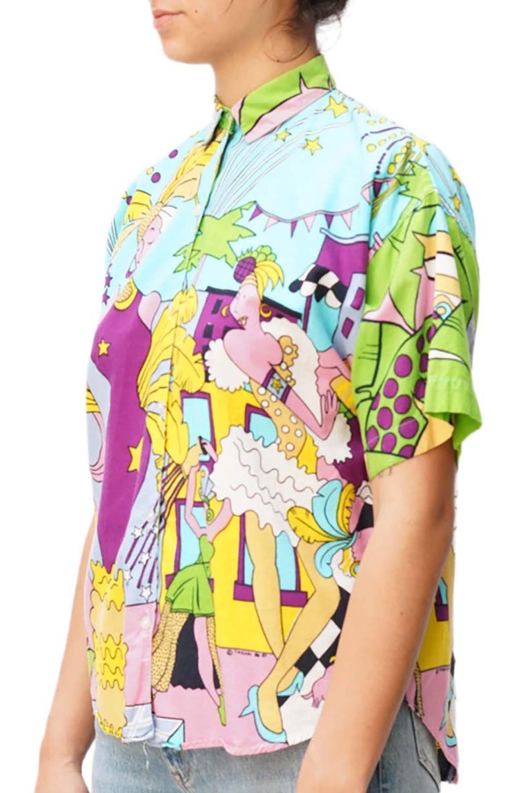 1980S TRENDI Printed Cotton Pop Art Cartoon "Celebration" Short Sleeve ...