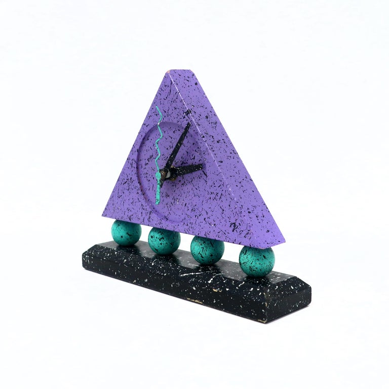 1980s Triangular Splatter Paint Desk Clock For Sale at 1stDibs