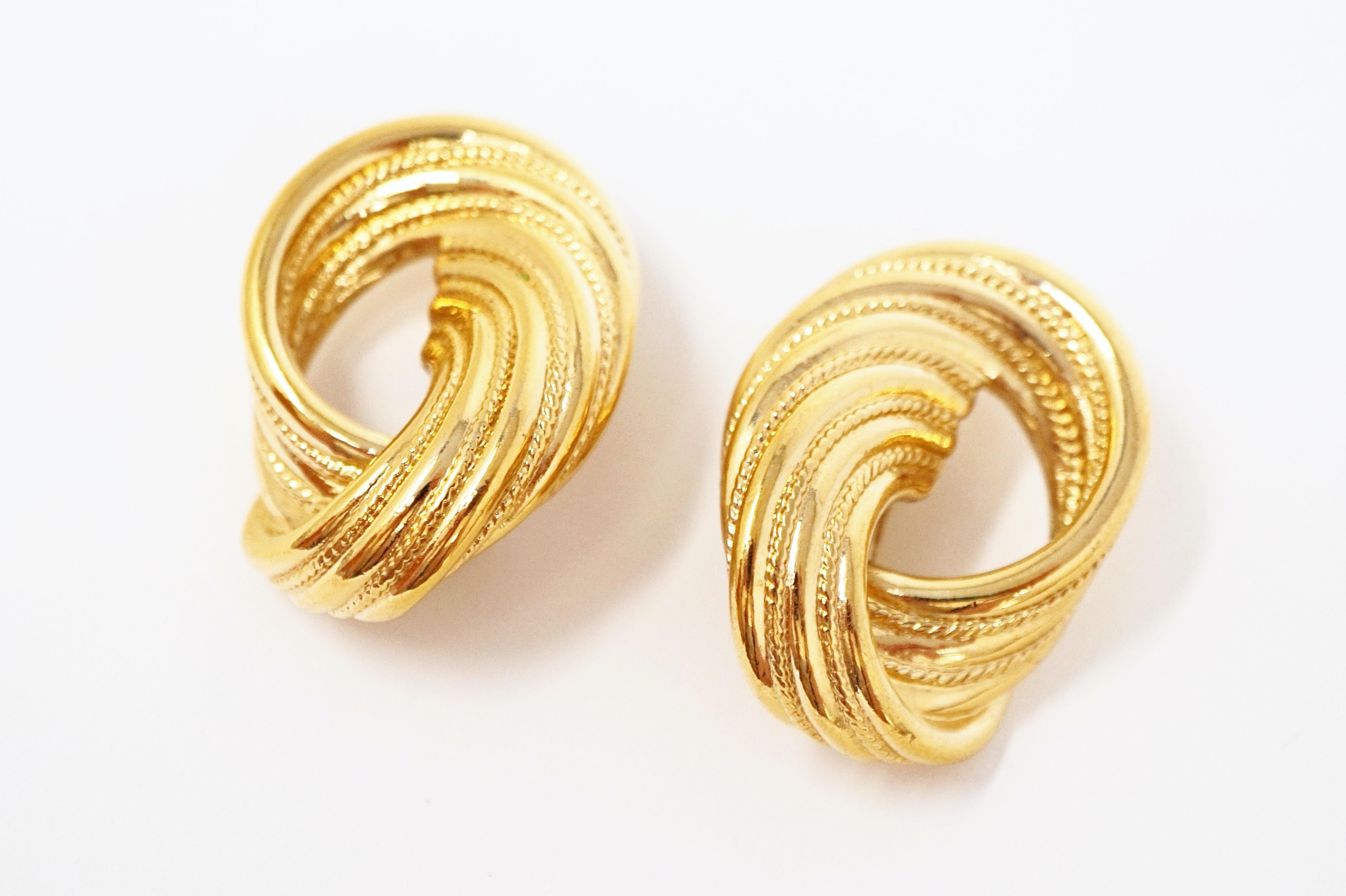1980s Trifari Oversized Gilded Twist Statement Earrings, Signed For ...
