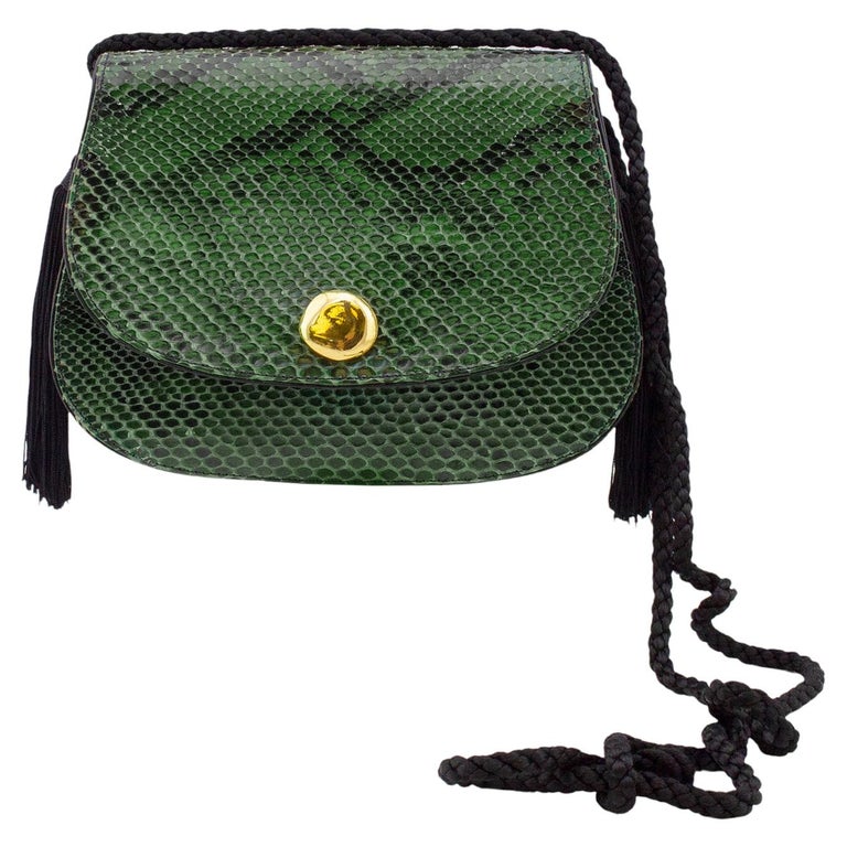 1980s Ungaro Green and Black Bag Patterned Leather with Tassels For ...