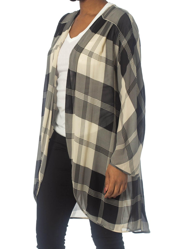 1980S UNLABELED COUTURE Black and White Silk Chiffon Duster For Sale at ...
