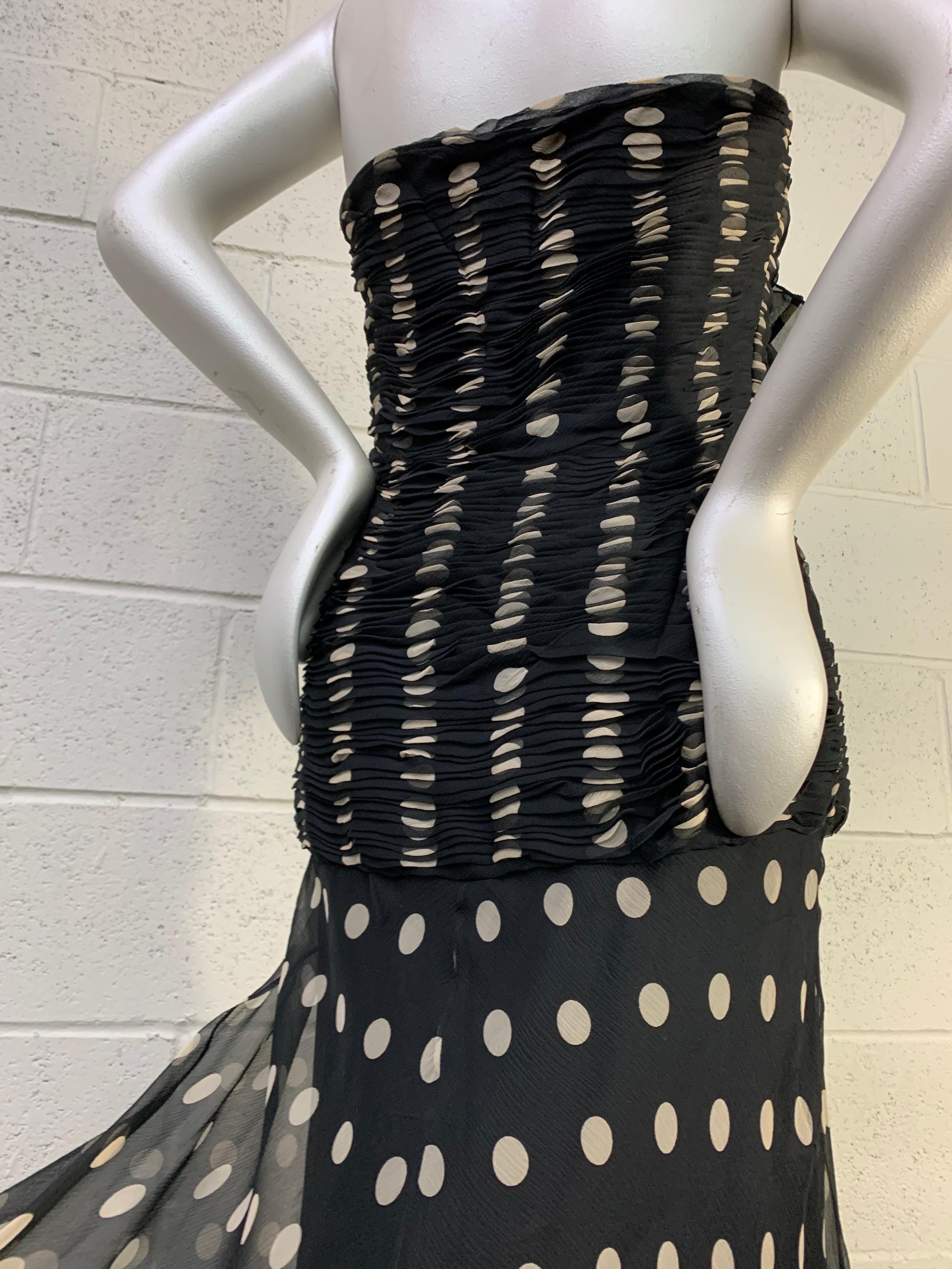 1980s Valentino Black and White Polka Dot Silk Chiffon Gown w Fishtail ...