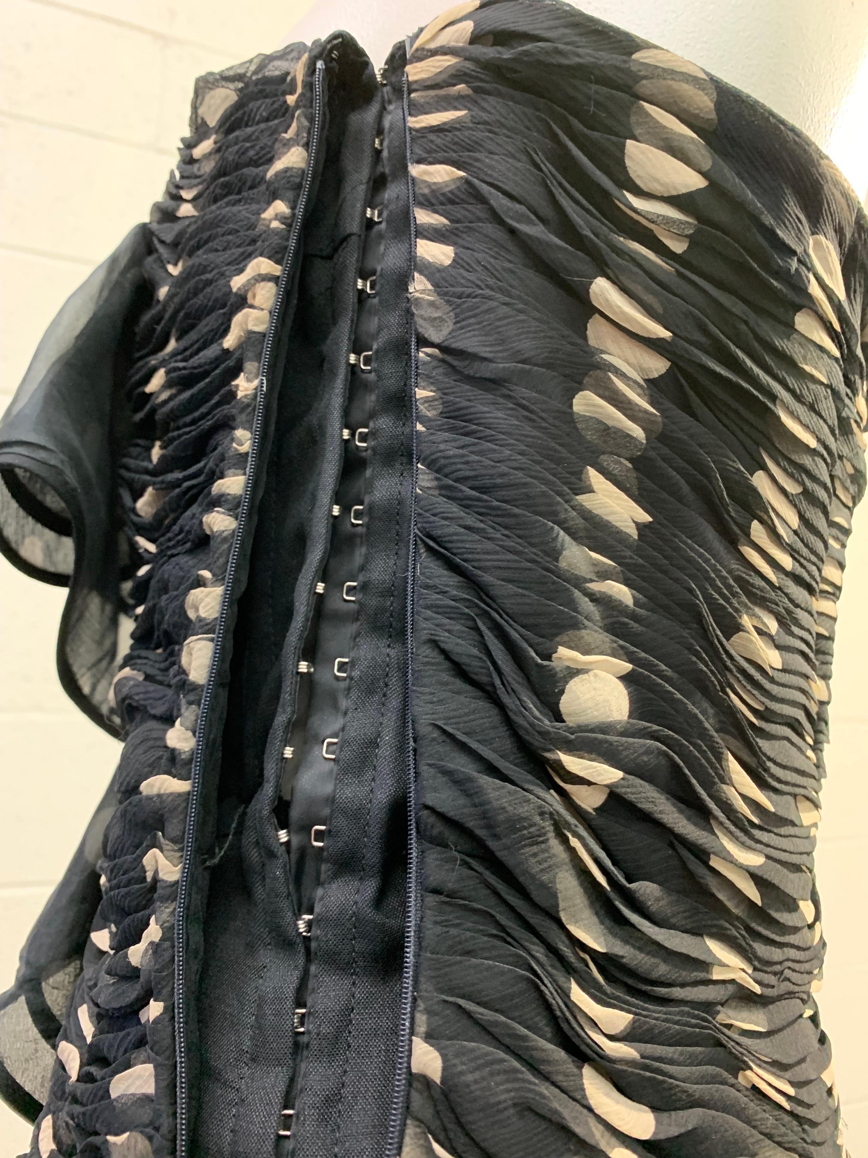 1980s Valentino Black and White Polka Dot Silk Chiffon Gown w Fishtail ...