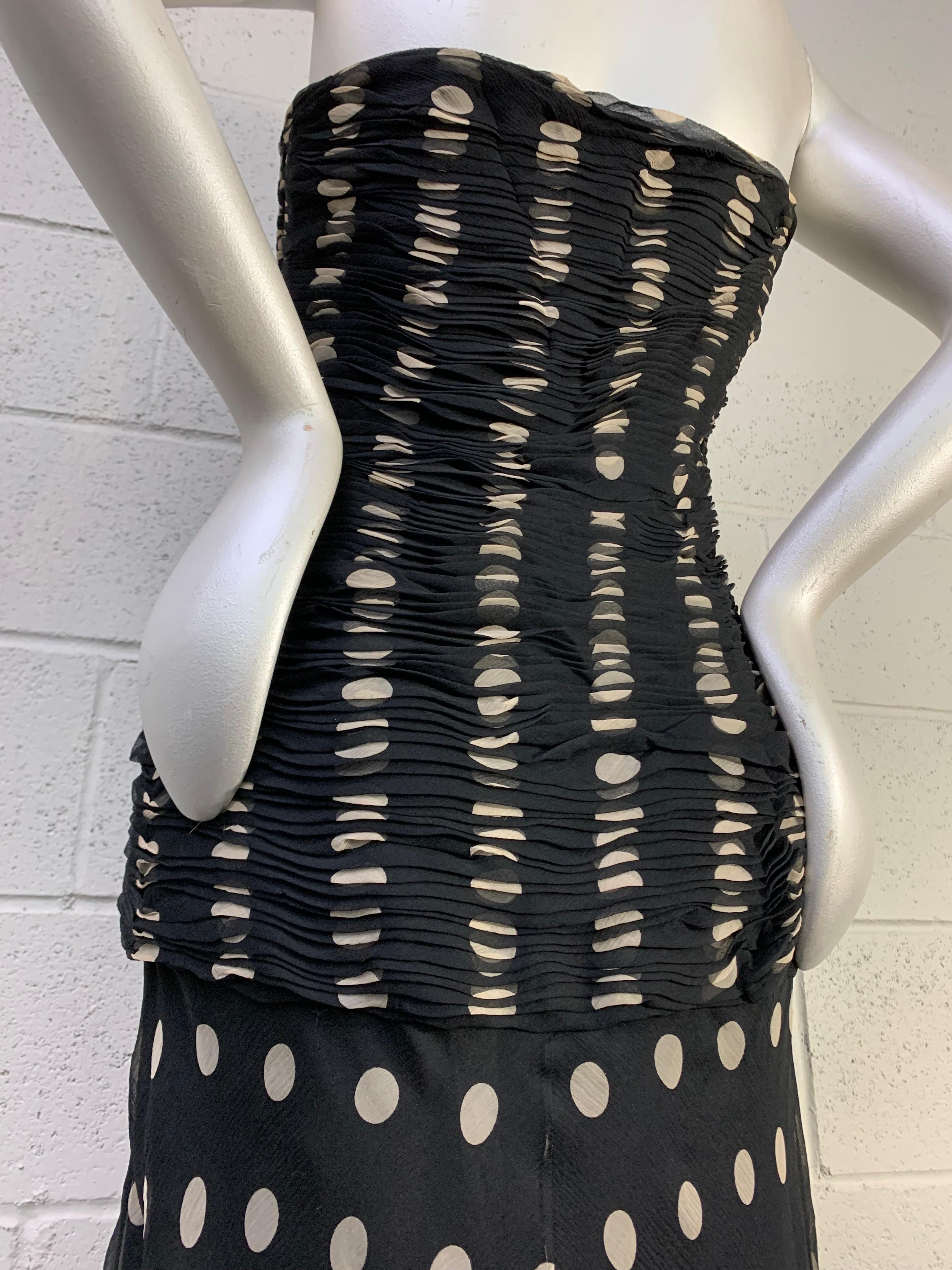 1980s Valentino Black and White Polka Dot Silk Chiffon Gown w Fishtail ...
