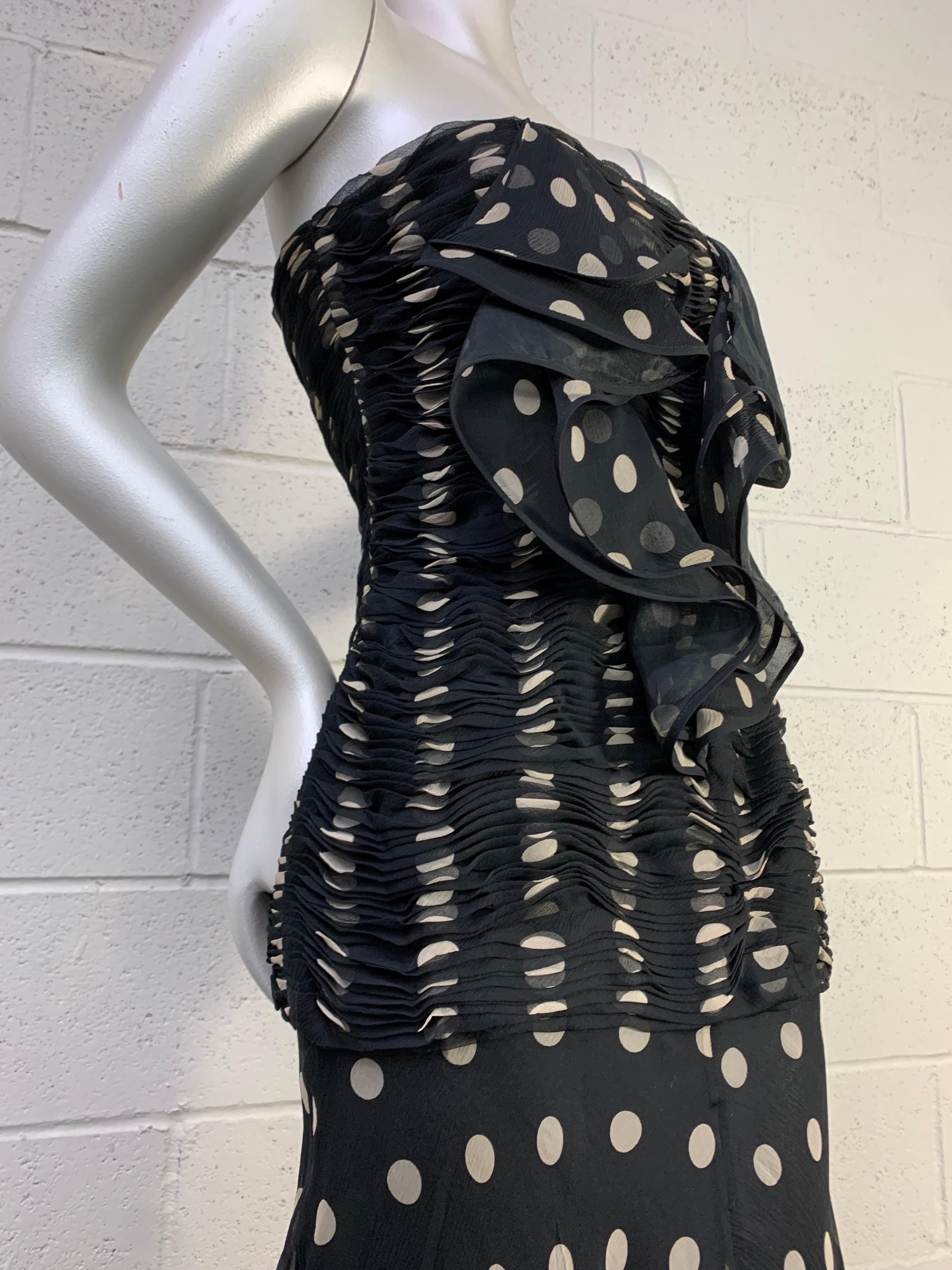 1980s Valentino Black and White Polka Dot Silk Chiffon Gown w Fishtail ...