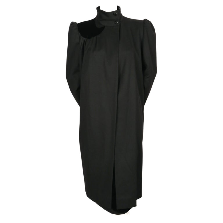 1980's VALENTINO black wool coat and matching skirt with velvet detail ...