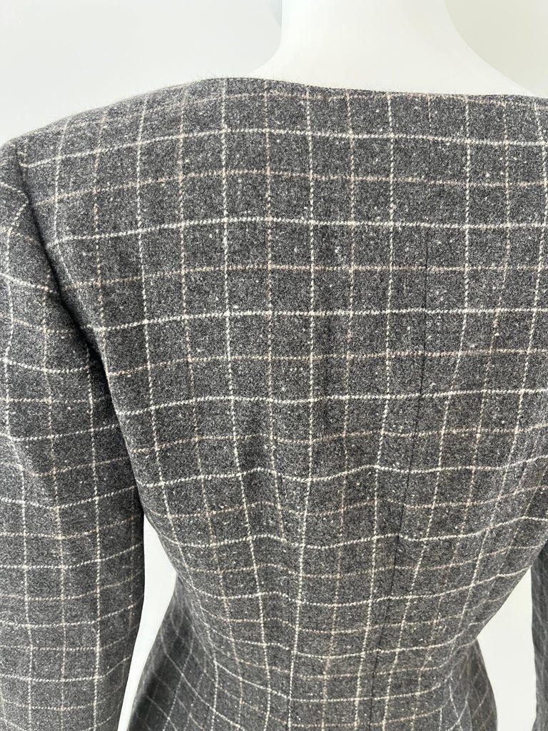 1980s Valentino Grey Wool Windowpane Short Jacket For Sale at 1stDibs