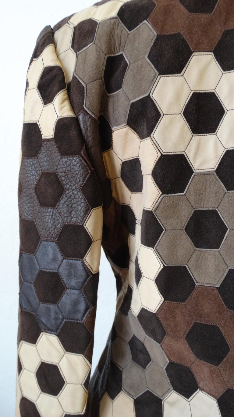 1980s Valentino Hexagon Pattern Leather Suede Jacket at 1stDibs