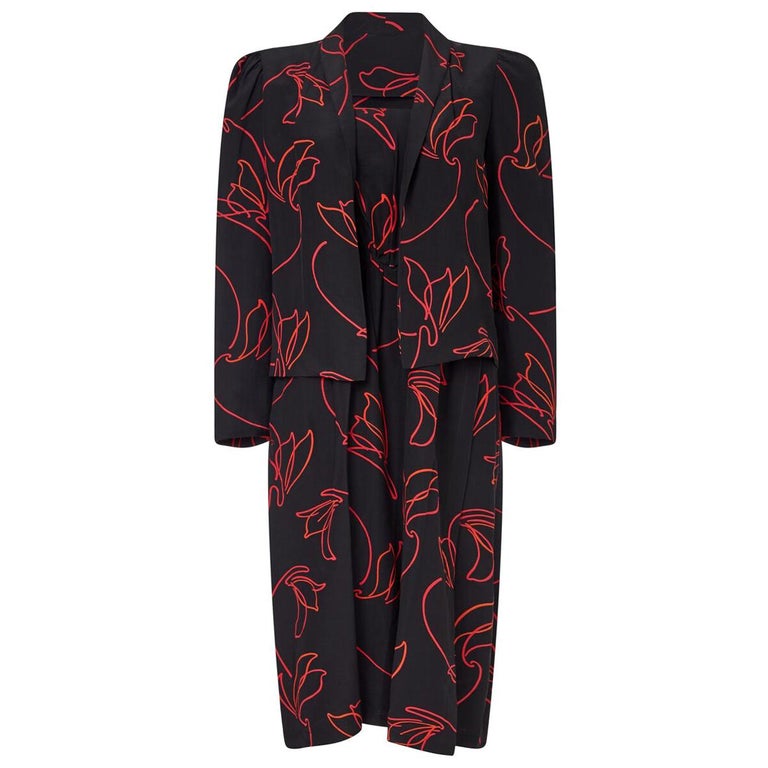 1980s Victor Edelstein Couture Black and Red Dress and Jacket Set For ...