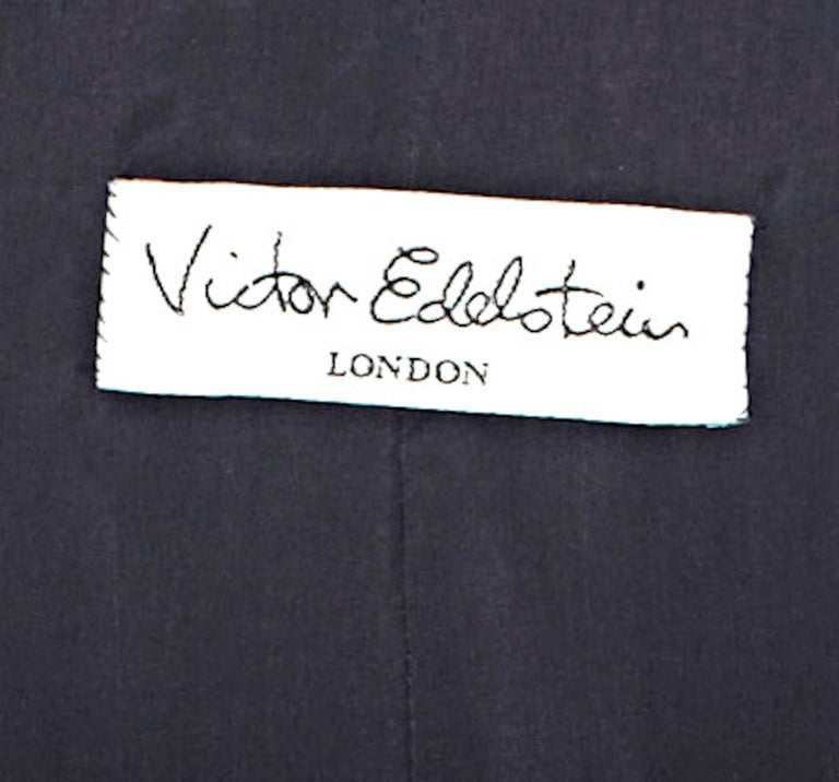 1980s Victor Edelstein Couture Navy Silk Dress For Sale at 1stDibs