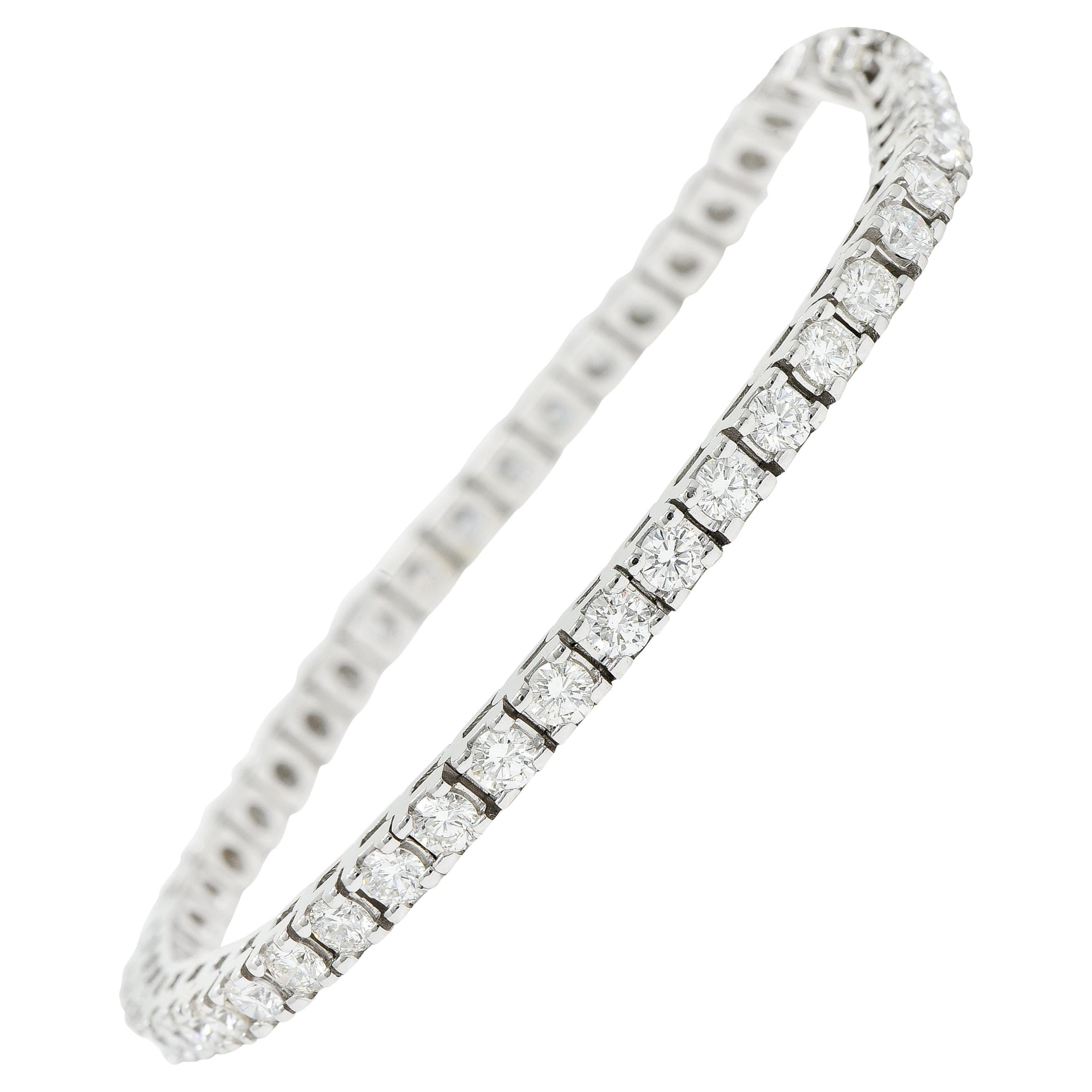 Vintage 14 Karat White Gold Diamond Tennis Bracelet 3.20 Carat Twt For Sale at 1stDibs