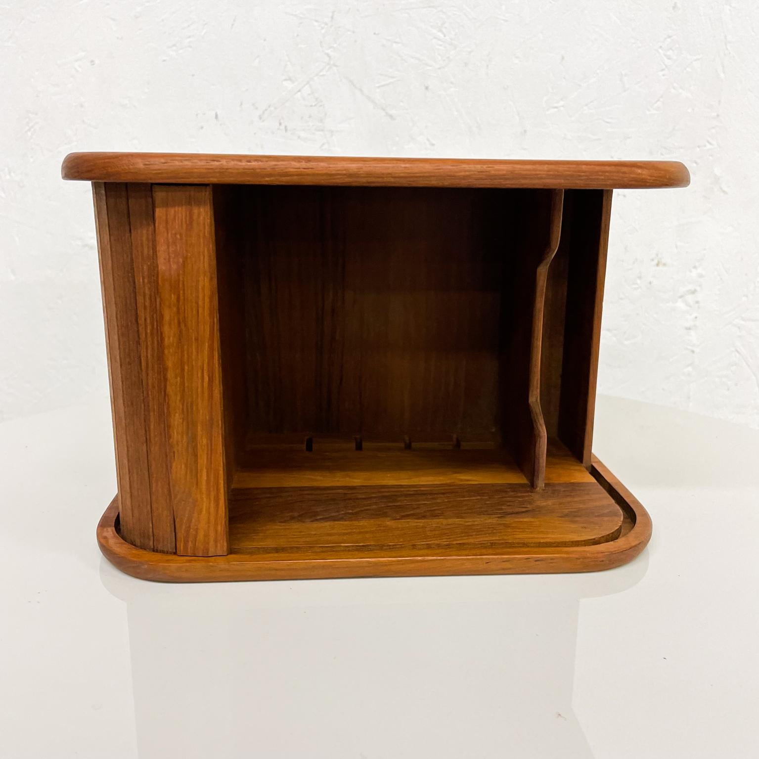 1980s Vintage Cassette CD Cubby Filing Box Teak Wood Tambour Roll Top ...