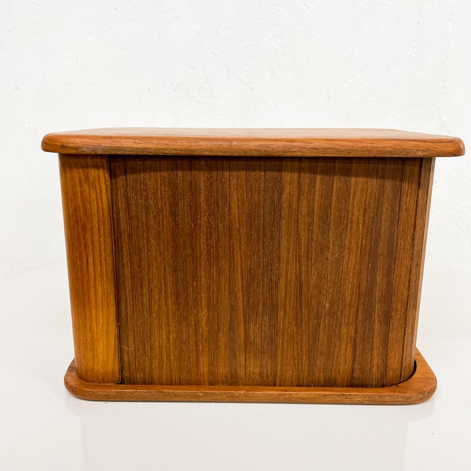 1980s Vintage Cassette CD Cubby Filing Box Teak Wood Tambour Roll Top ...