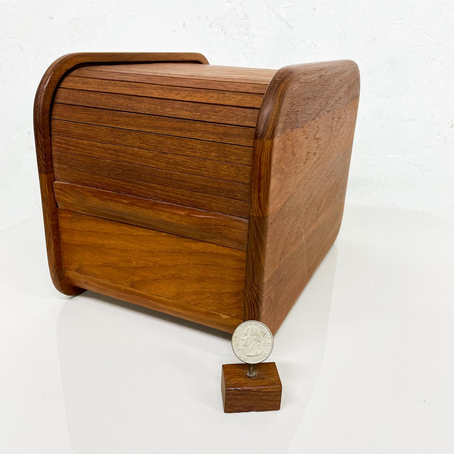 1980s Vintage Cassette CD Cubby Filing Box Teak Wood Tambour Roll Top ...