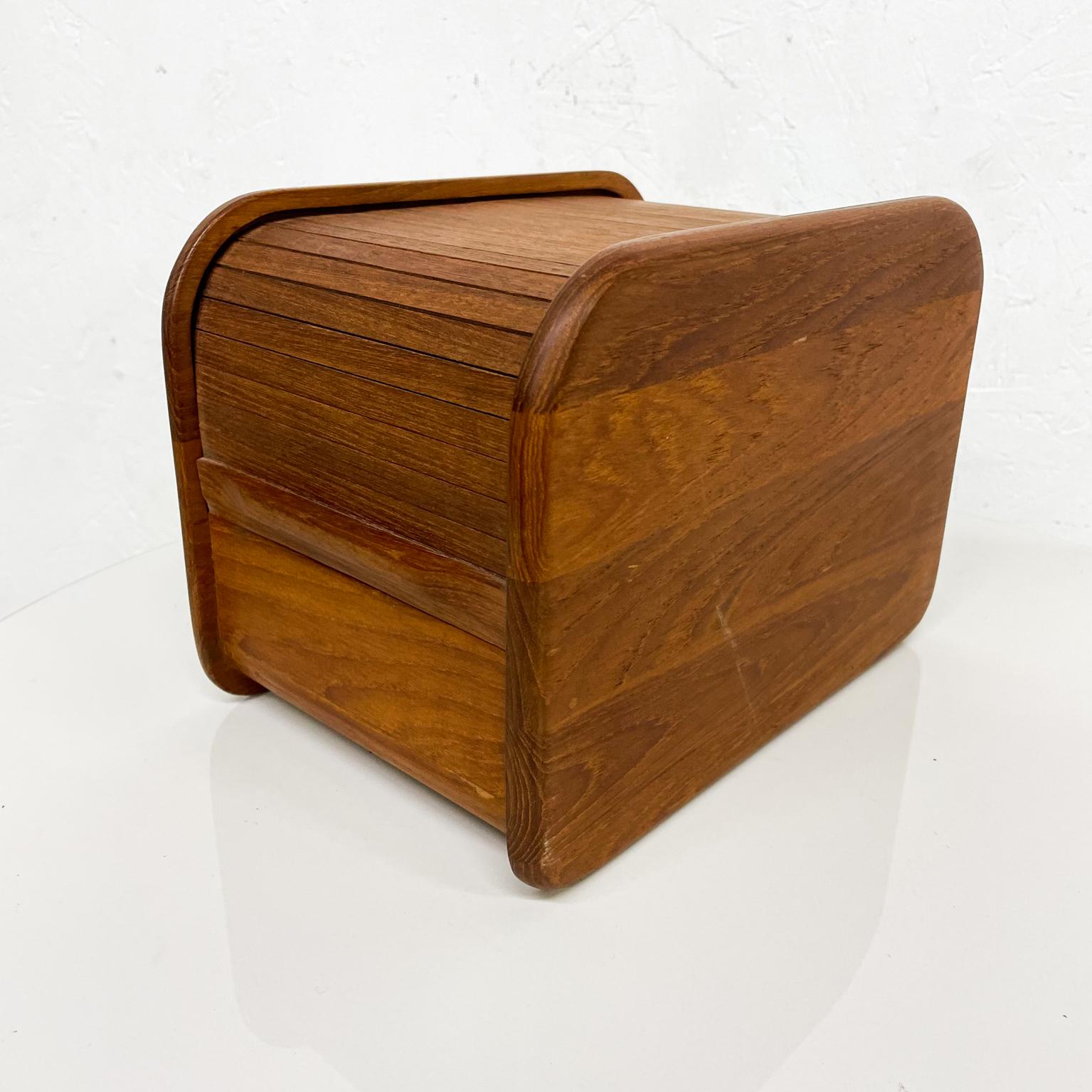 1980s Vintage Cassette CD Cubby Filing Box Teak Wood Tambour Roll Top ...