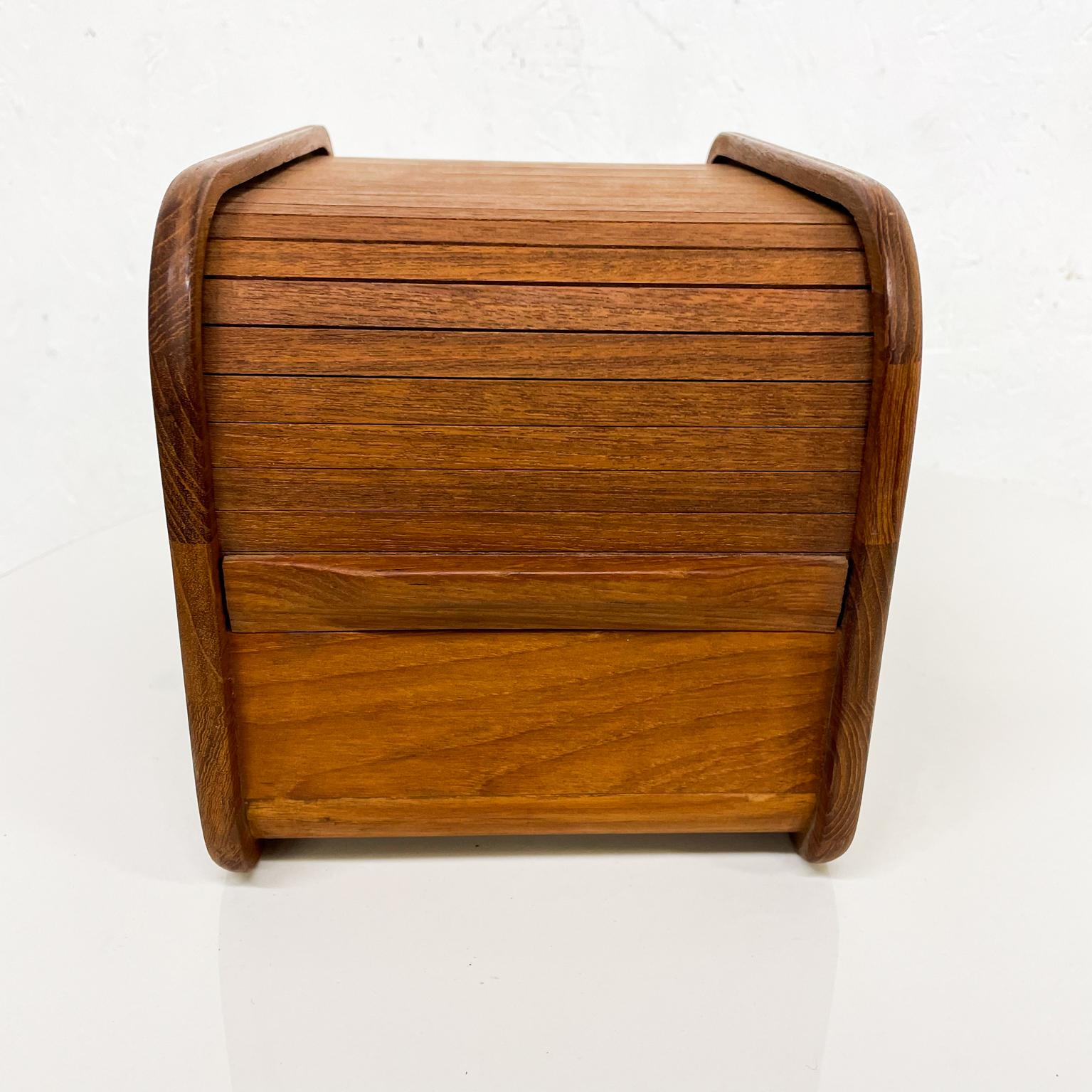 1980s Vintage Cassette CD Cubby Filing Box Teak Wood Tambour Roll Top ...