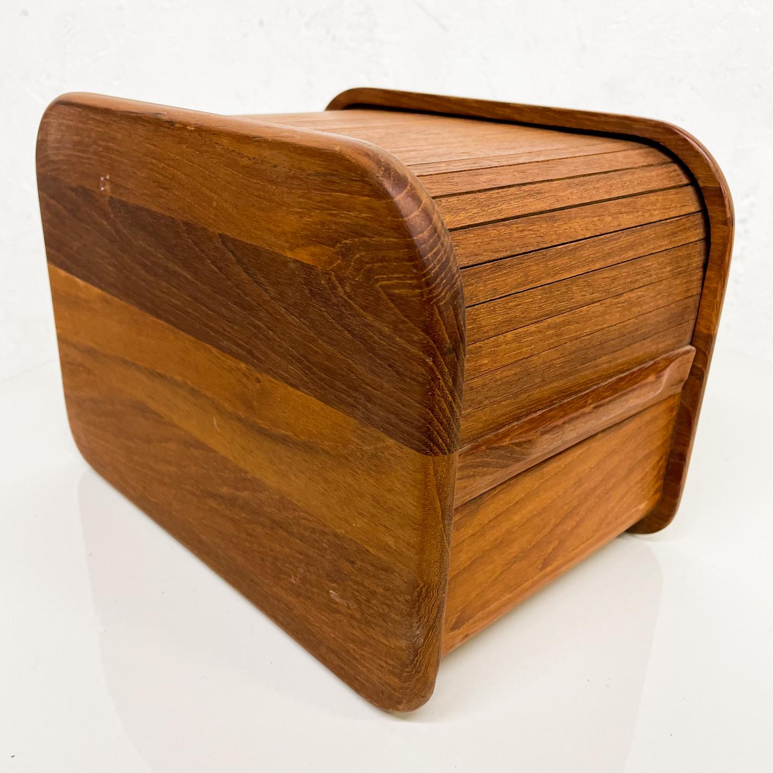 1980s Vintage Cassette CD Cubby Filing Box Teak Wood Tambour Roll Top ...
