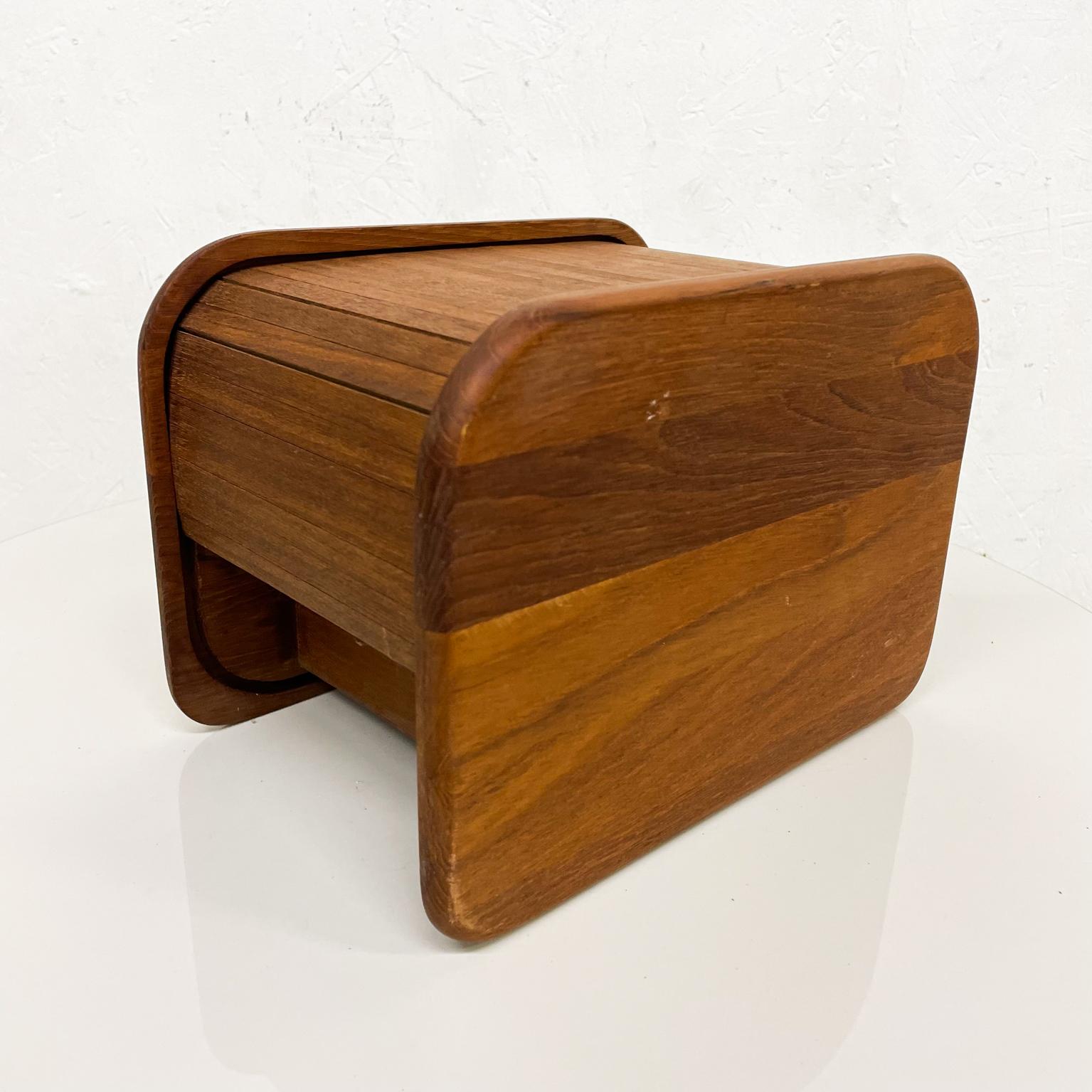 1980s Vintage Cassette CD Cubby Filing Box Teak Wood Tambour Roll Top ...