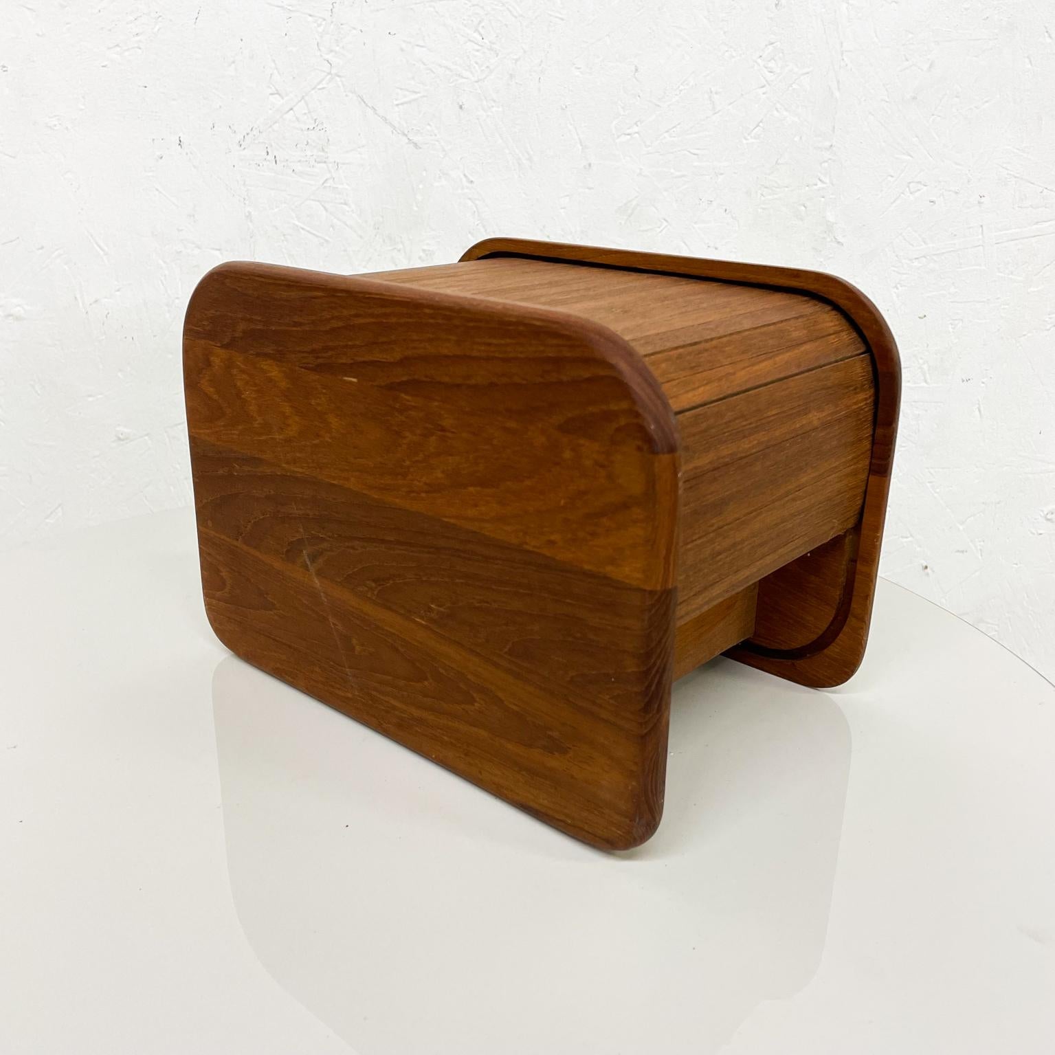 1980s Vintage Cassette CD Cubby Filing Box Teak Wood Tambour Roll Top ...