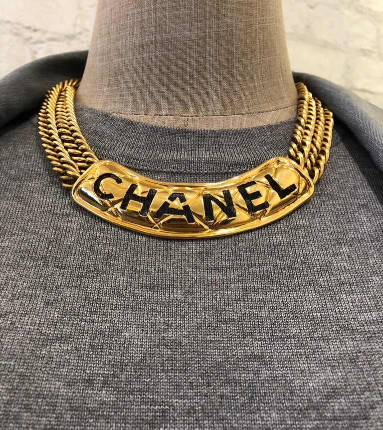1980s Vintage CHANEL Gold Toned Cut Out Letter Chain Necklace For Sale ...