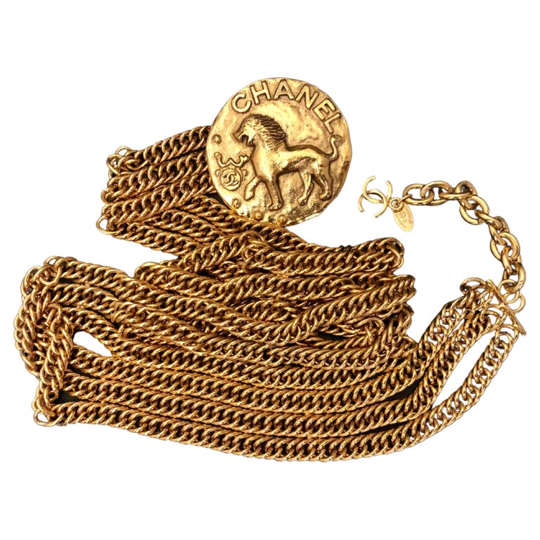 1980s Vintage CHANEL Gold Toned Lion Medallion Triple Chain Belt For ...