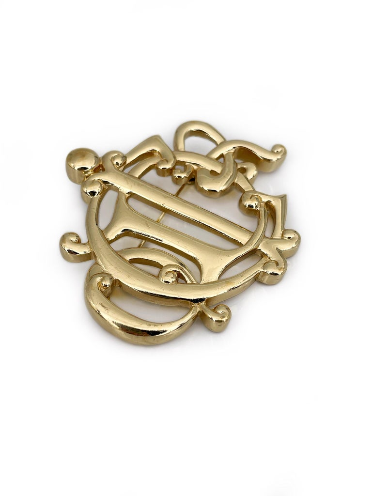 1980s Vintage Christian Dior Gold Tone Insignia Initial Logo Monogram ...