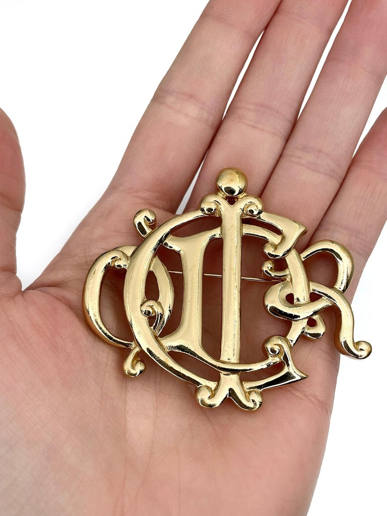 1980s Vintage Christian Dior Gold Tone Insignia Initial Logo Monogram ...