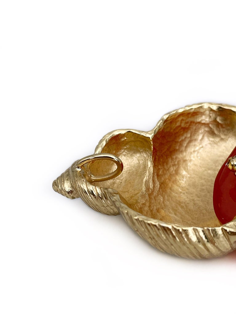 1980s Vintage Christian Dior Parfums Gold Tone Orange Shell Pendant Pin ...