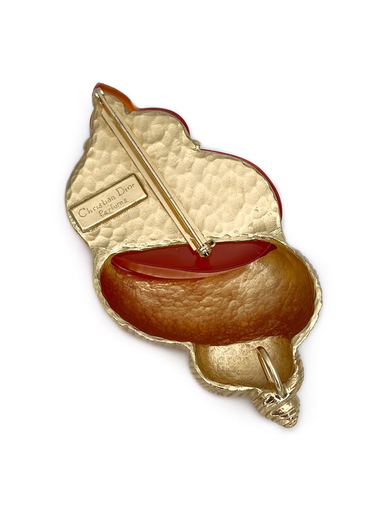 1980s Vintage Christian Dior Parfums Gold Tone Orange Shell Pendant Pin ...