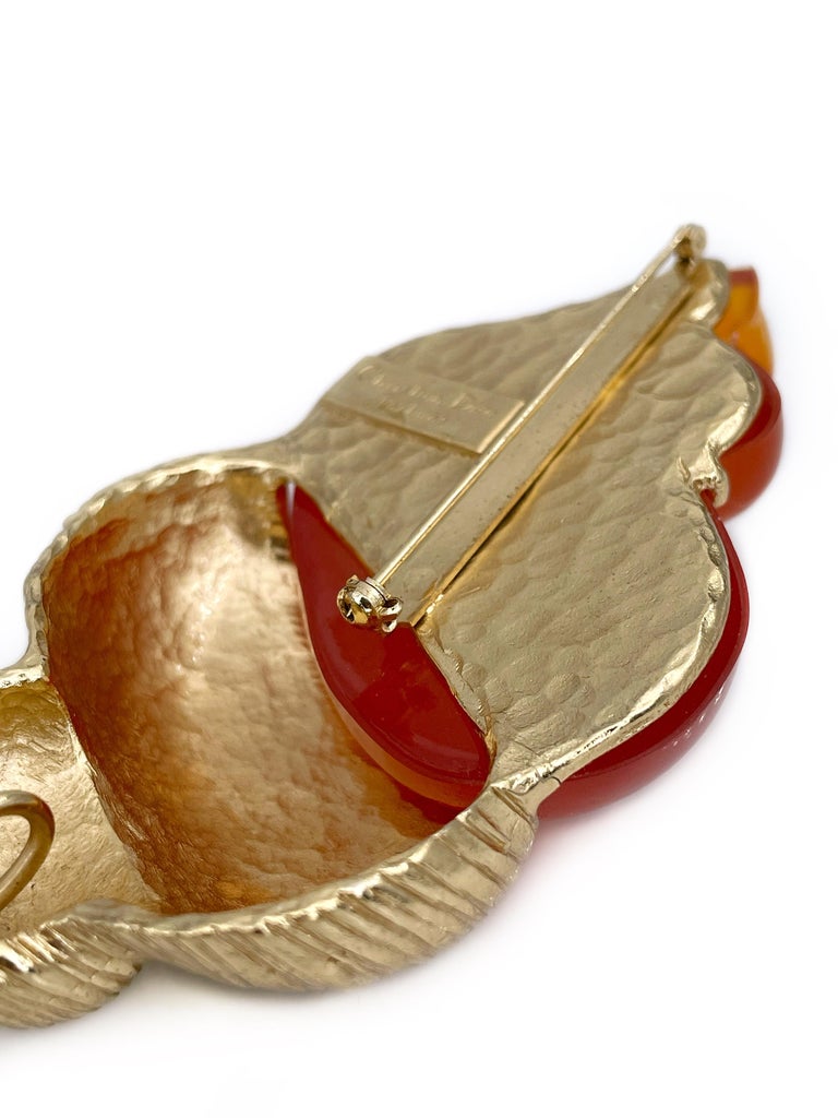 1980s Vintage Christian Dior Parfums Gold Tone Orange Shell Pendant Pin ...