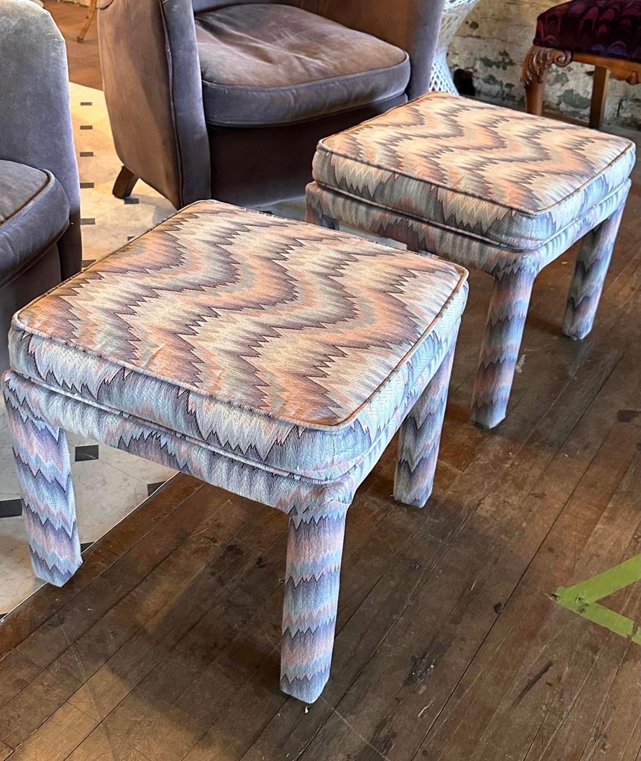 1980s Vintage Ethan Allen Billy Baldwin style flame stitch Stools a ...