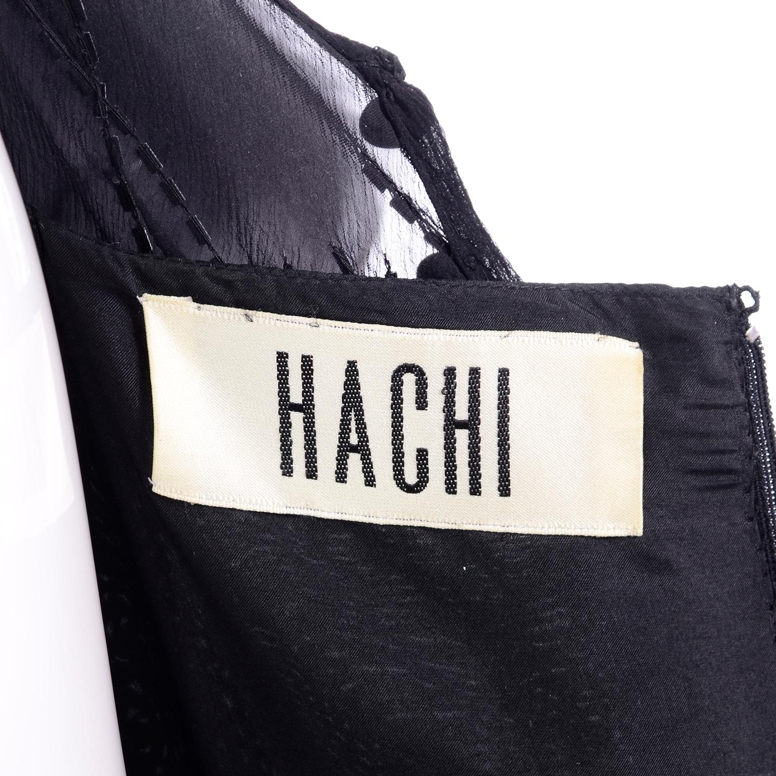 1980s Vintage Hachi Silk Beaded Designer Black Dress Feathers and ...